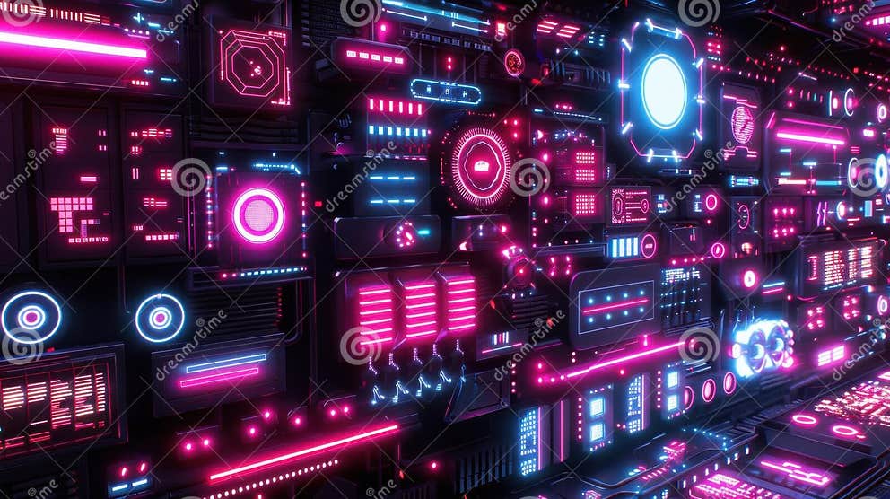 Futuristic Technology Interface with Neon Lights Stock Illustration ...
