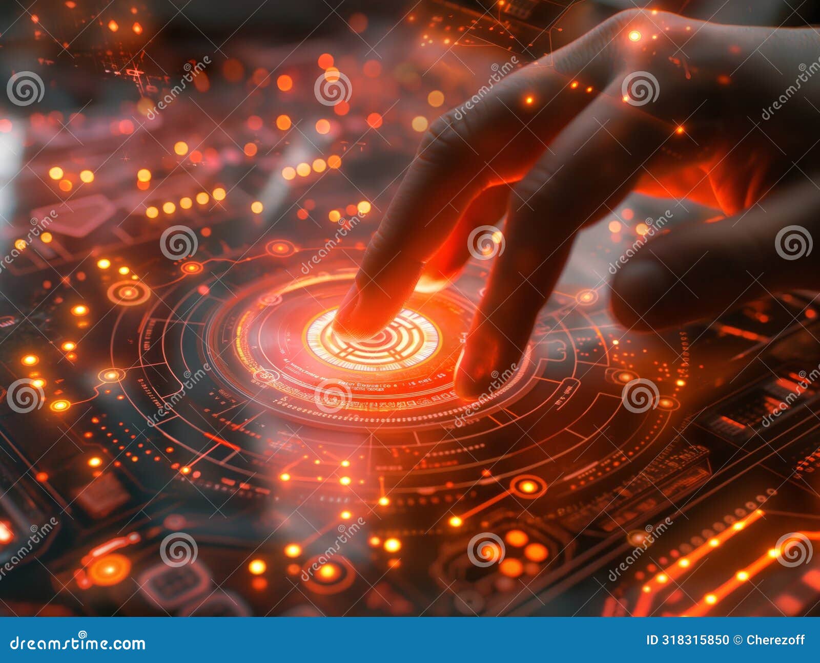 Futuristic Technology Interface Touch by Human Hand Stock Illustration ...