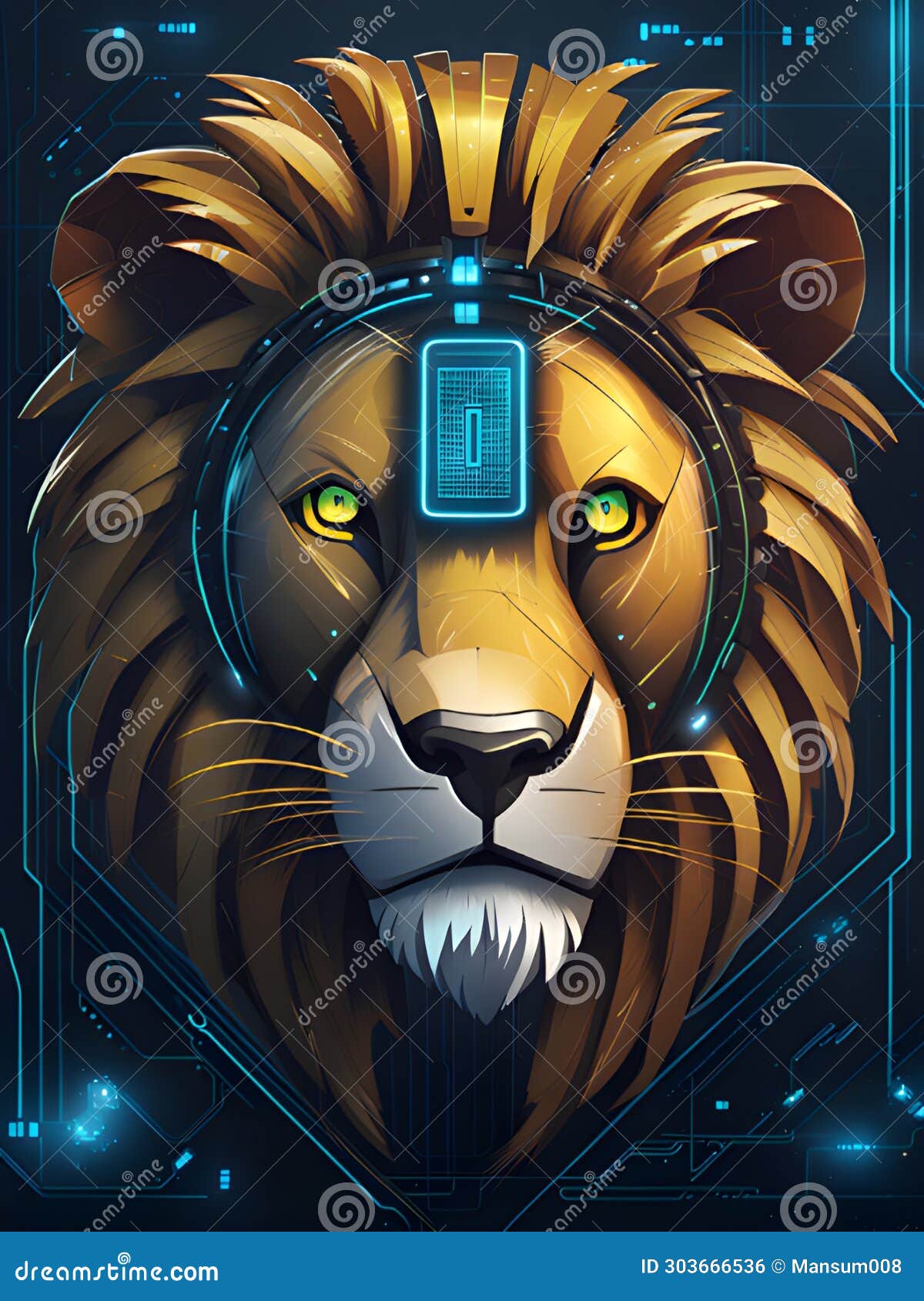 Futuristic Technology Lion Head with a Futuristic Background Stock ...