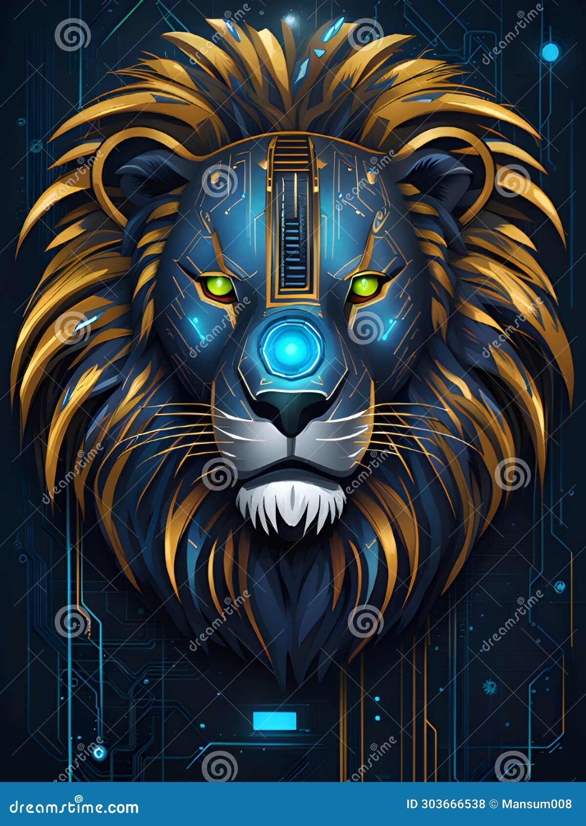 Futuristic Technology Lion Head with a Futuristic Background Stock ...