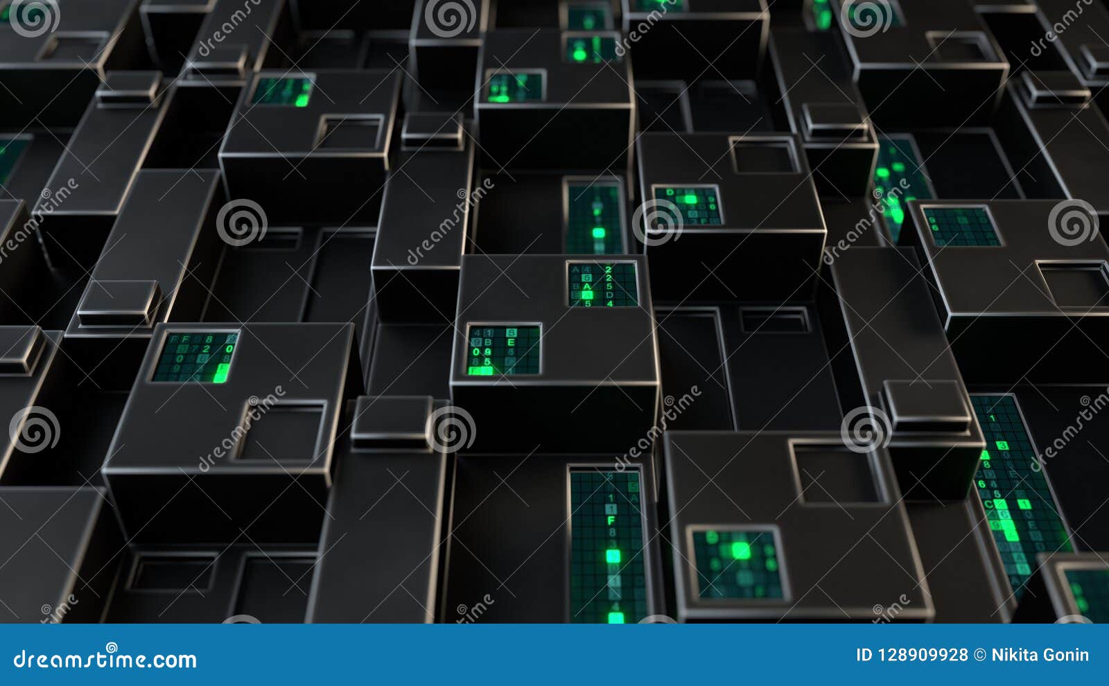 Futuristic Technology Panel with Digital Code 3D Render Stock ...