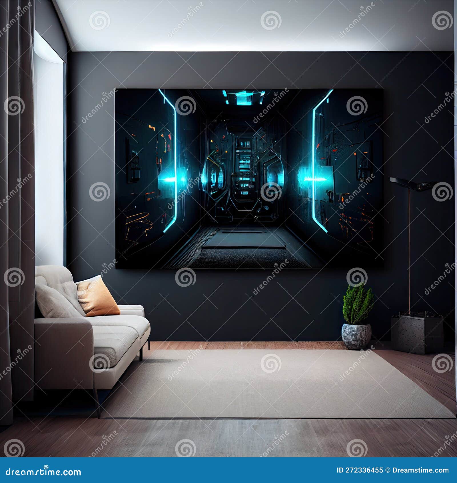 Futuristic Technology Panel on Wall in Dark Room with Sci-fi Futuristic ...