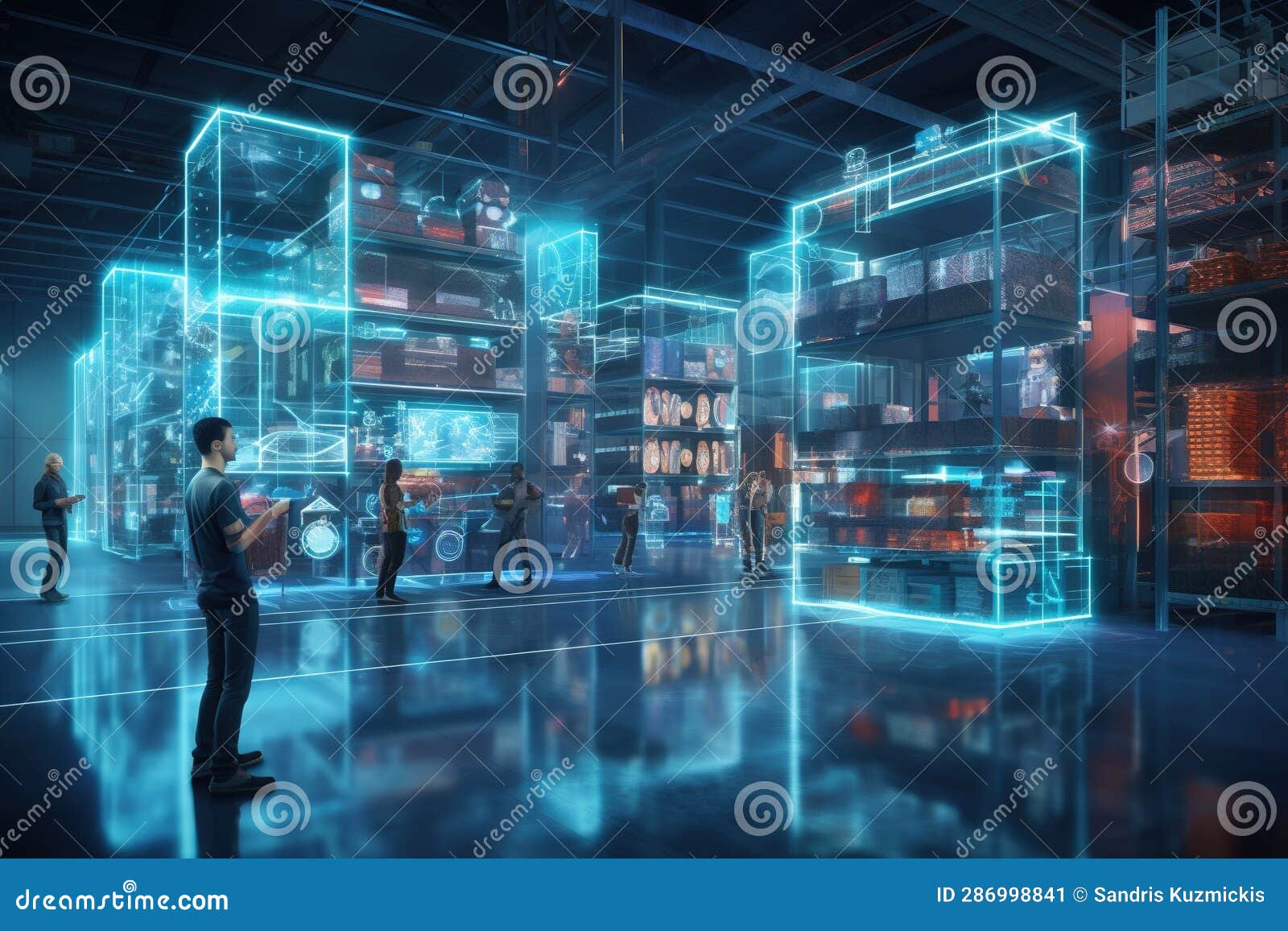 Futuristic Technology Retail Warehouse. Digitalization and ...