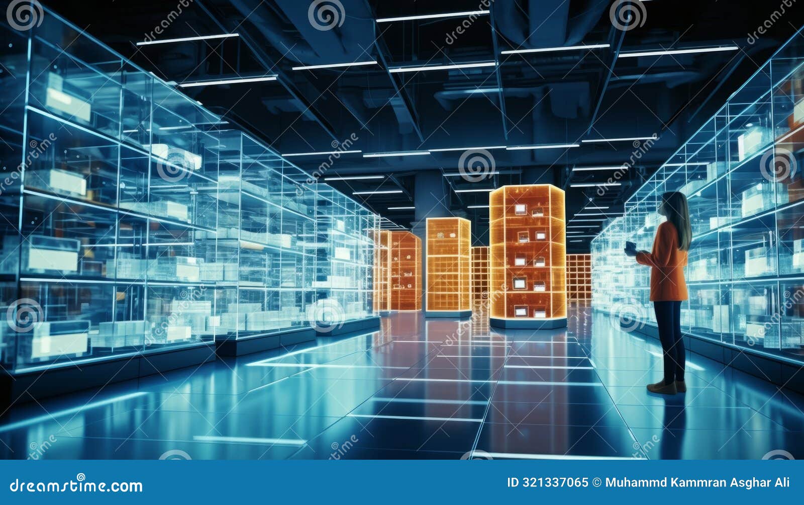 Futuristic Technology Retail Warehouse Stock Illustration ...