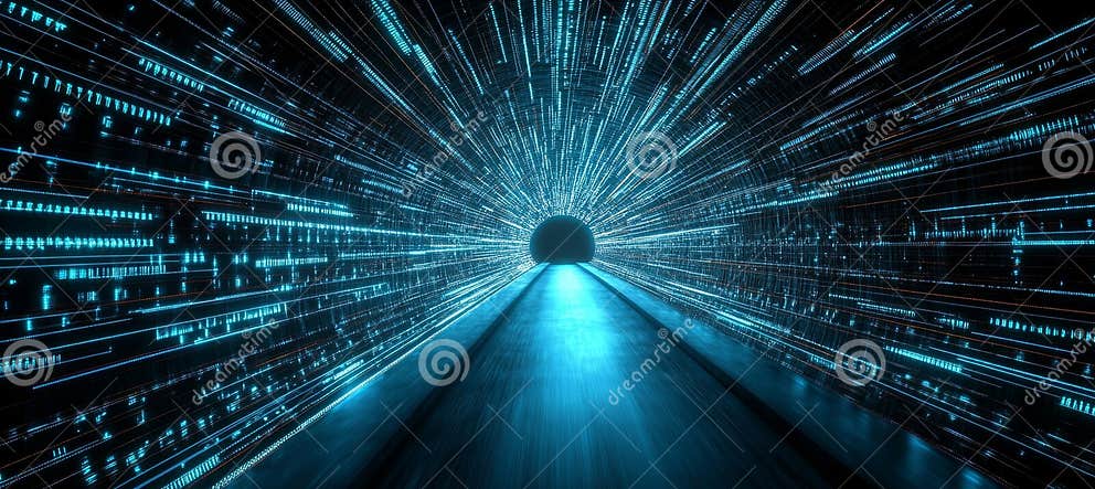 Futuristic Technology Tunnel Streaming with Binary Code Data Transfer ...