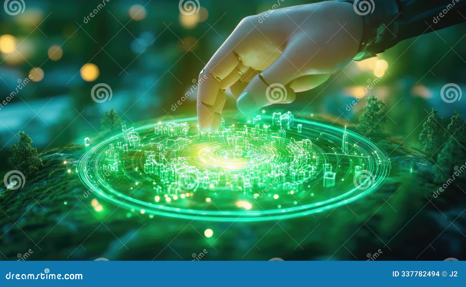 Futuristic Technology Visualization with Holographic Green Smart City ...