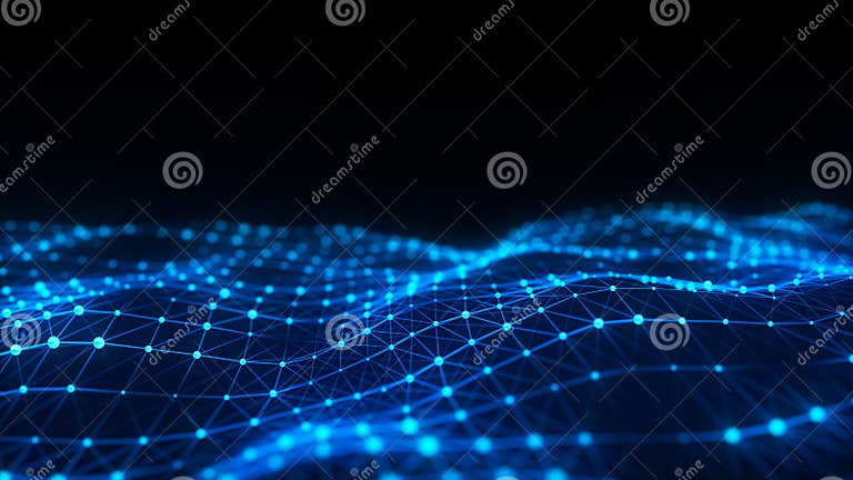 Futuristic Technology Wave. Digital Cyberspace. Abstract Wave with Moving Particles on ...