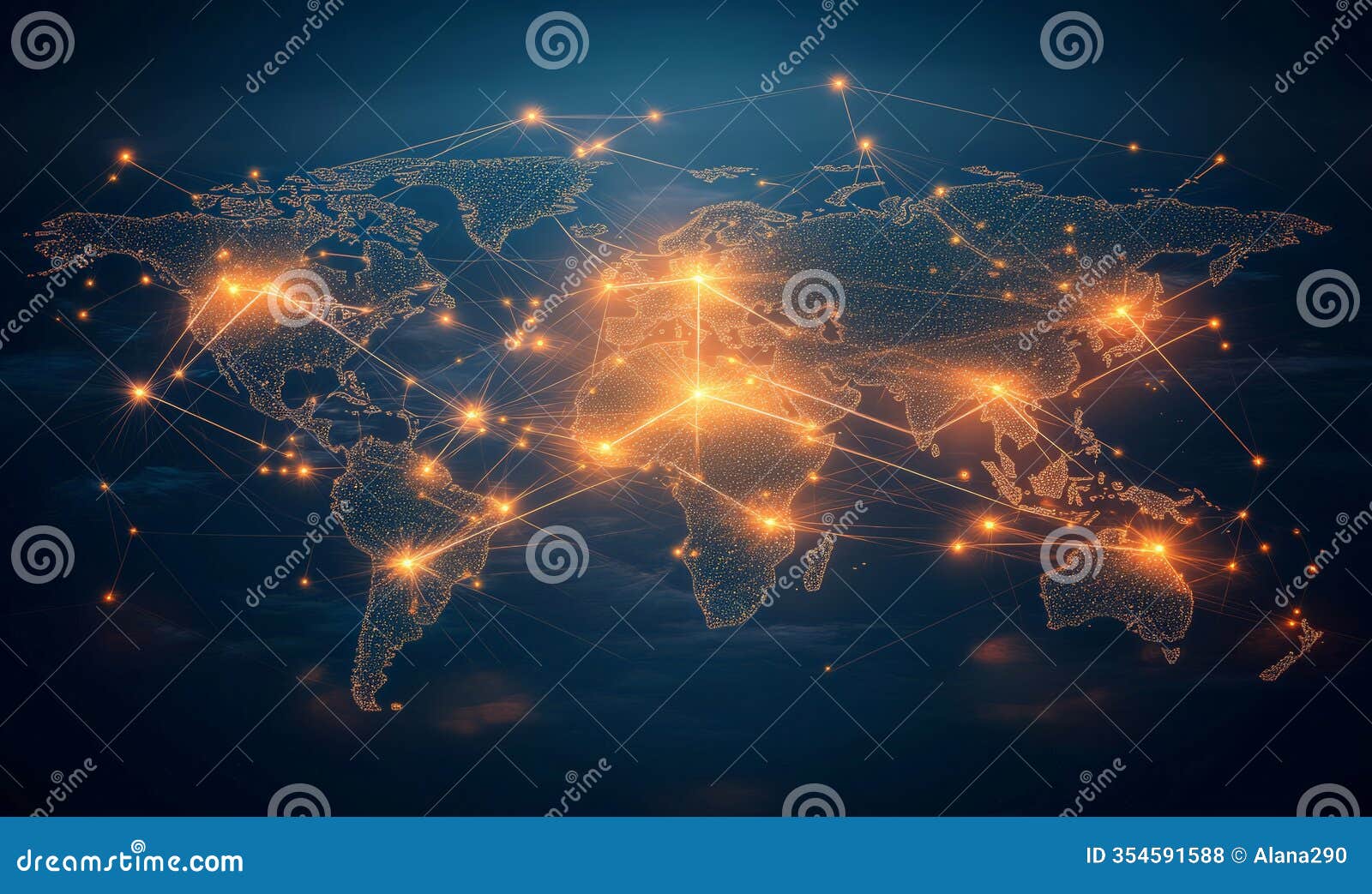 Futuristic Technology World Map with Glowing Lights, Global ...