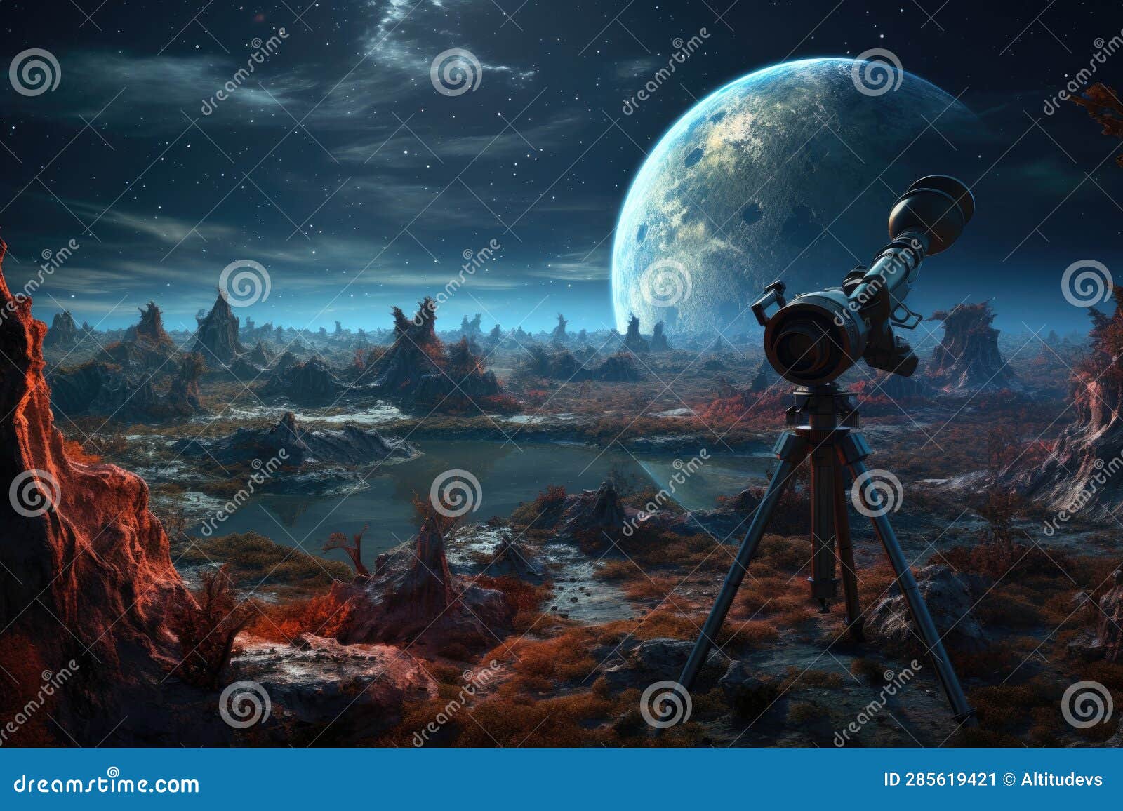 Futuristic Telescope Scanning Distant Exoplanets Stock Illustration ...