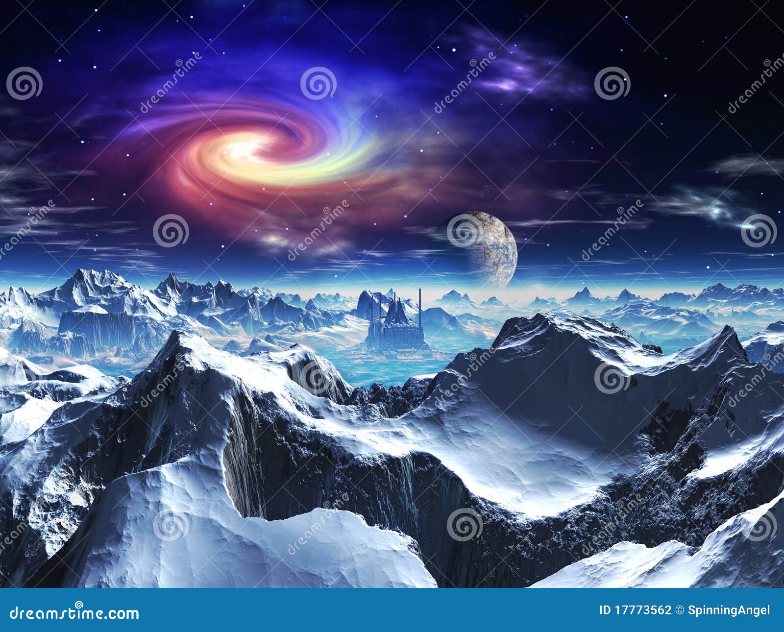 Futuristic Temple in Valley on Alien Ice Planet Stock Illustration ...