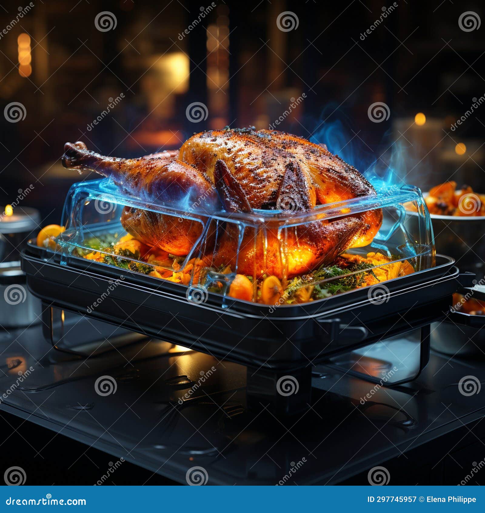 Futuristic Thanksgiven Dinner Table with Roasted Turkey and Vegetables ...