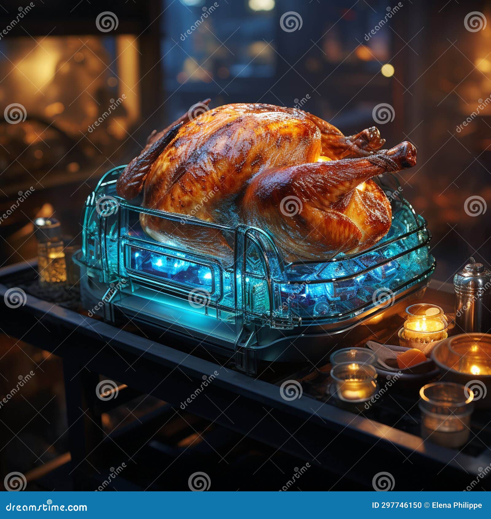 Futuristic Thanksgiven Dinner Table with Roasted Turkey and Vegetables ...