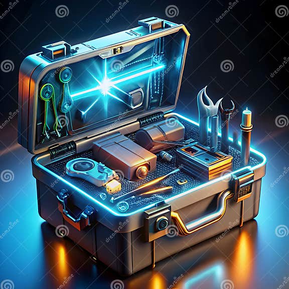 A Futuristic Toolbox Filled with Glowing, High-tech Tools, Showcasing ...