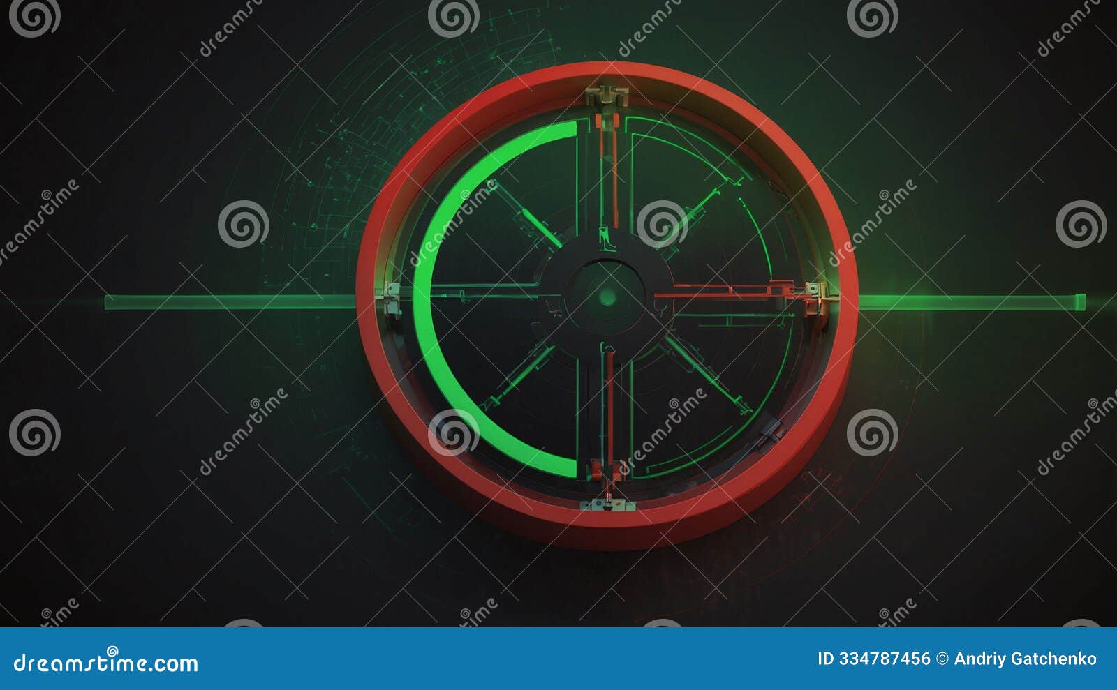 Futuristic Top View of Circular Device with Red and Green Lighting on ...
