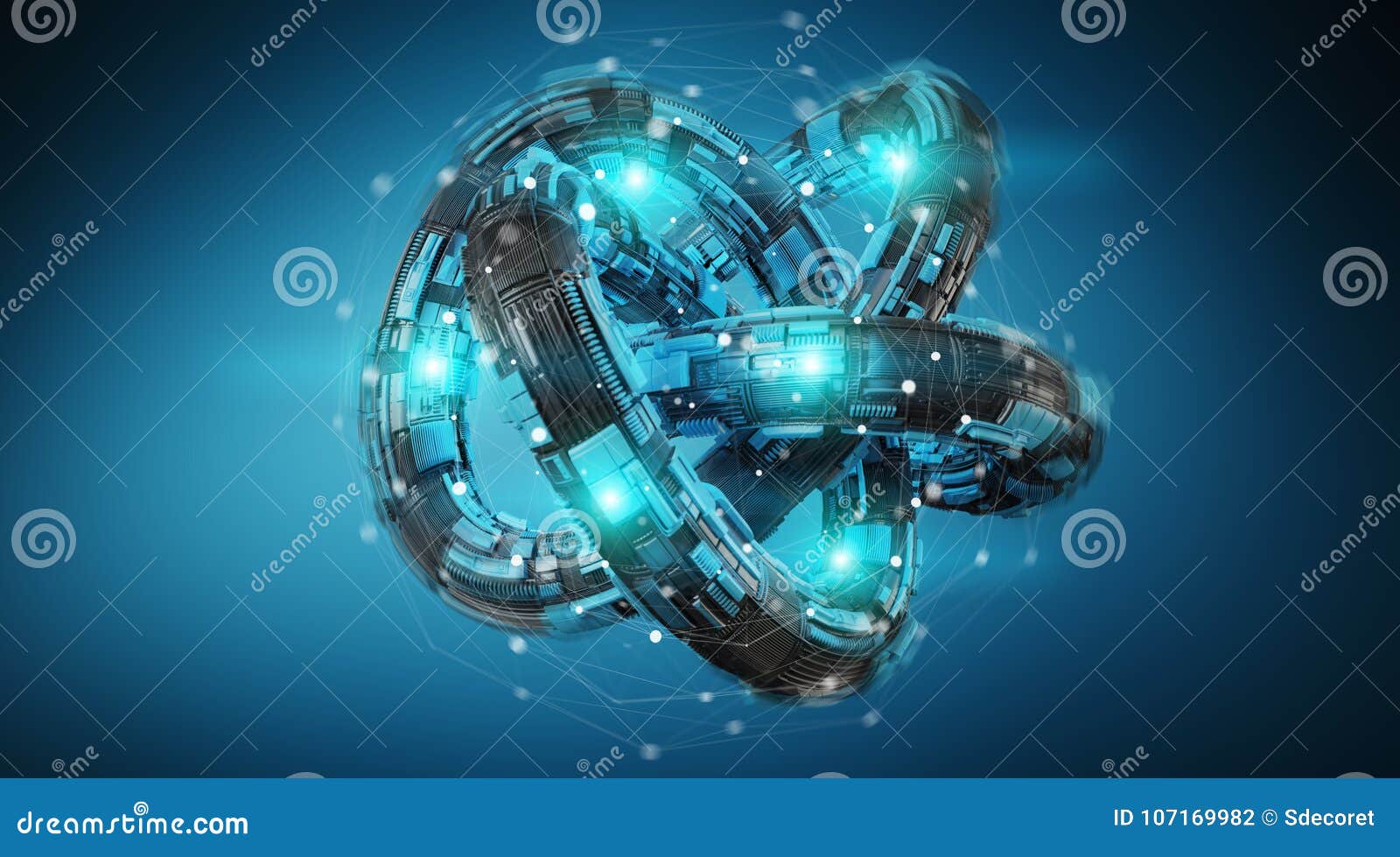 Futuristic Torus Technology Textured Object 3d Rendering Stock