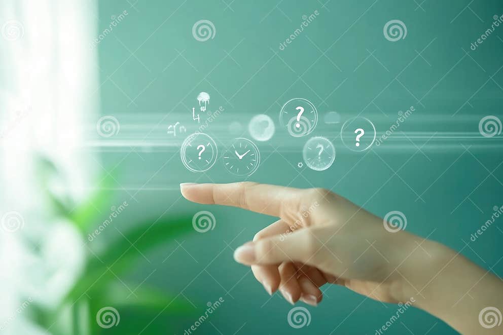 Futuristic Touch Interface with Floating Question Marks and Digital ...