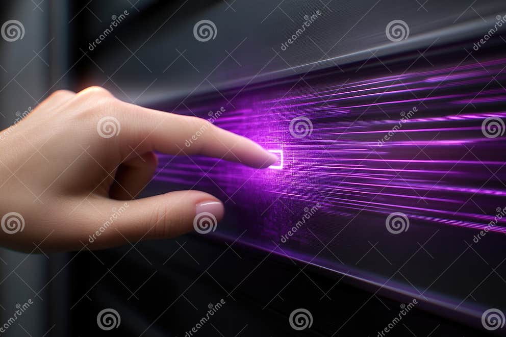 Futuristic Touchscreen Interface with Purple Neon Light Effect Stock ...