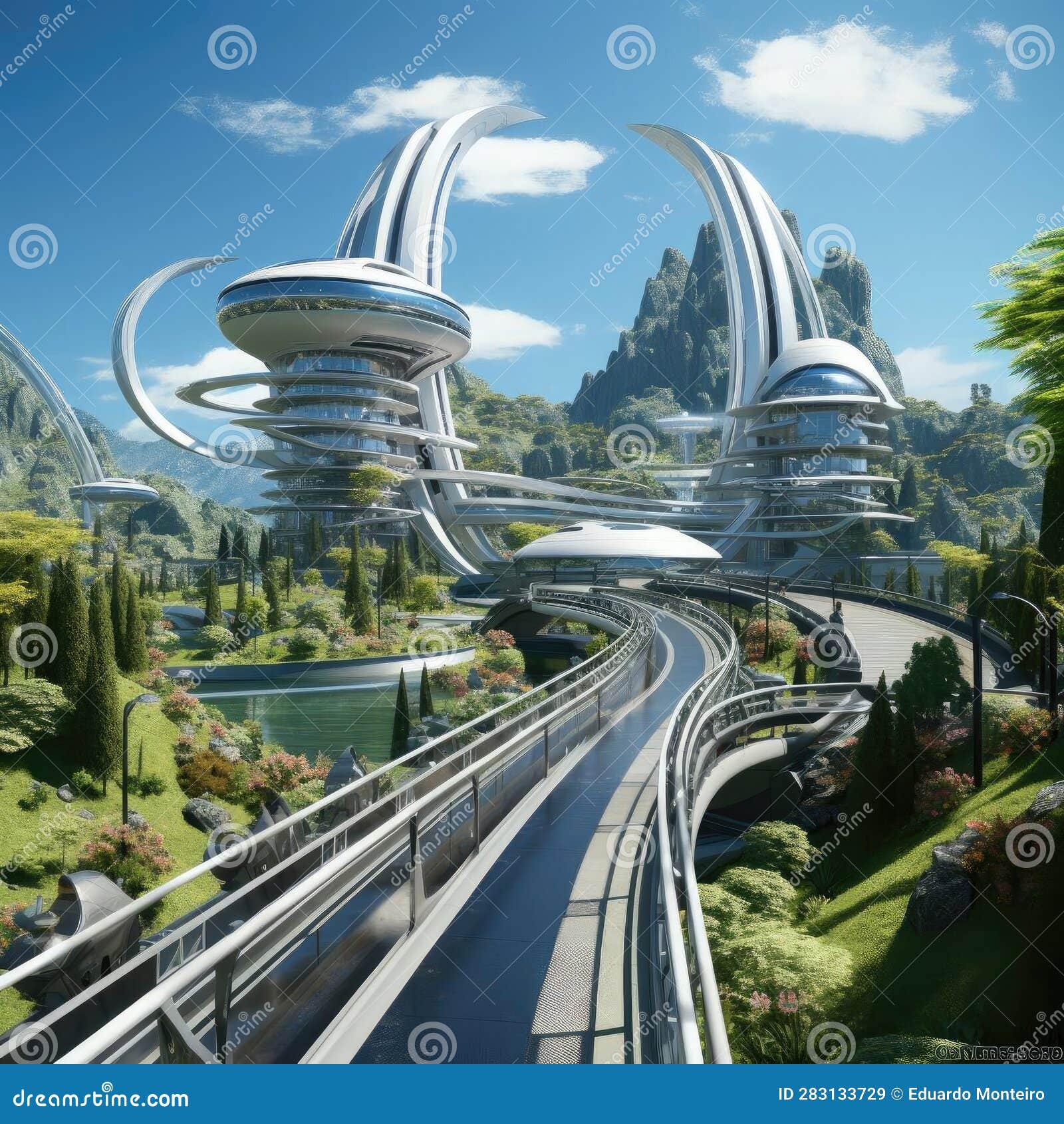 Futuristic Town with Swirling Vortexes and Chrome-plated Buildings ...