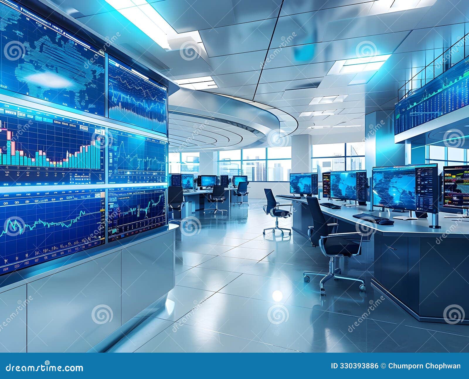 Futuristic Trading Floor with AI Powered Computer Terminals and ...
