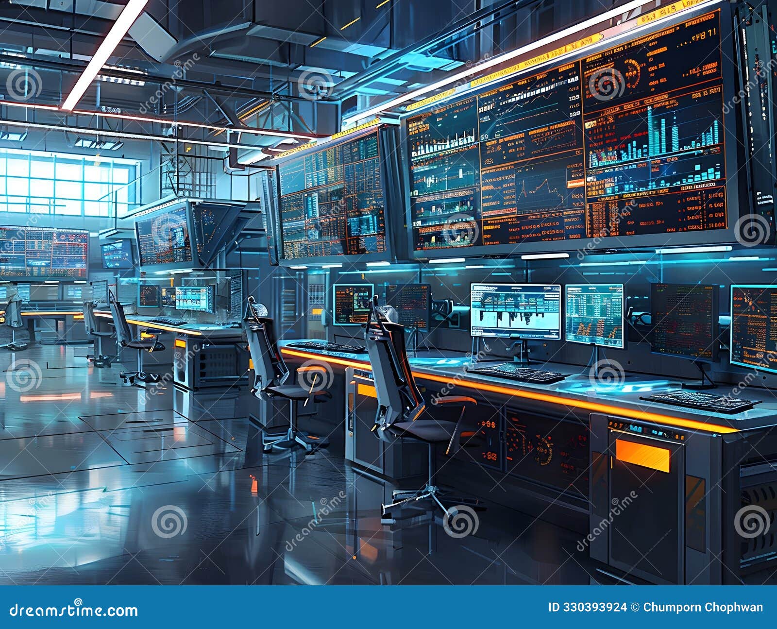 Futuristic Trading Floor with AI Powered Computer Terminals and Real ...