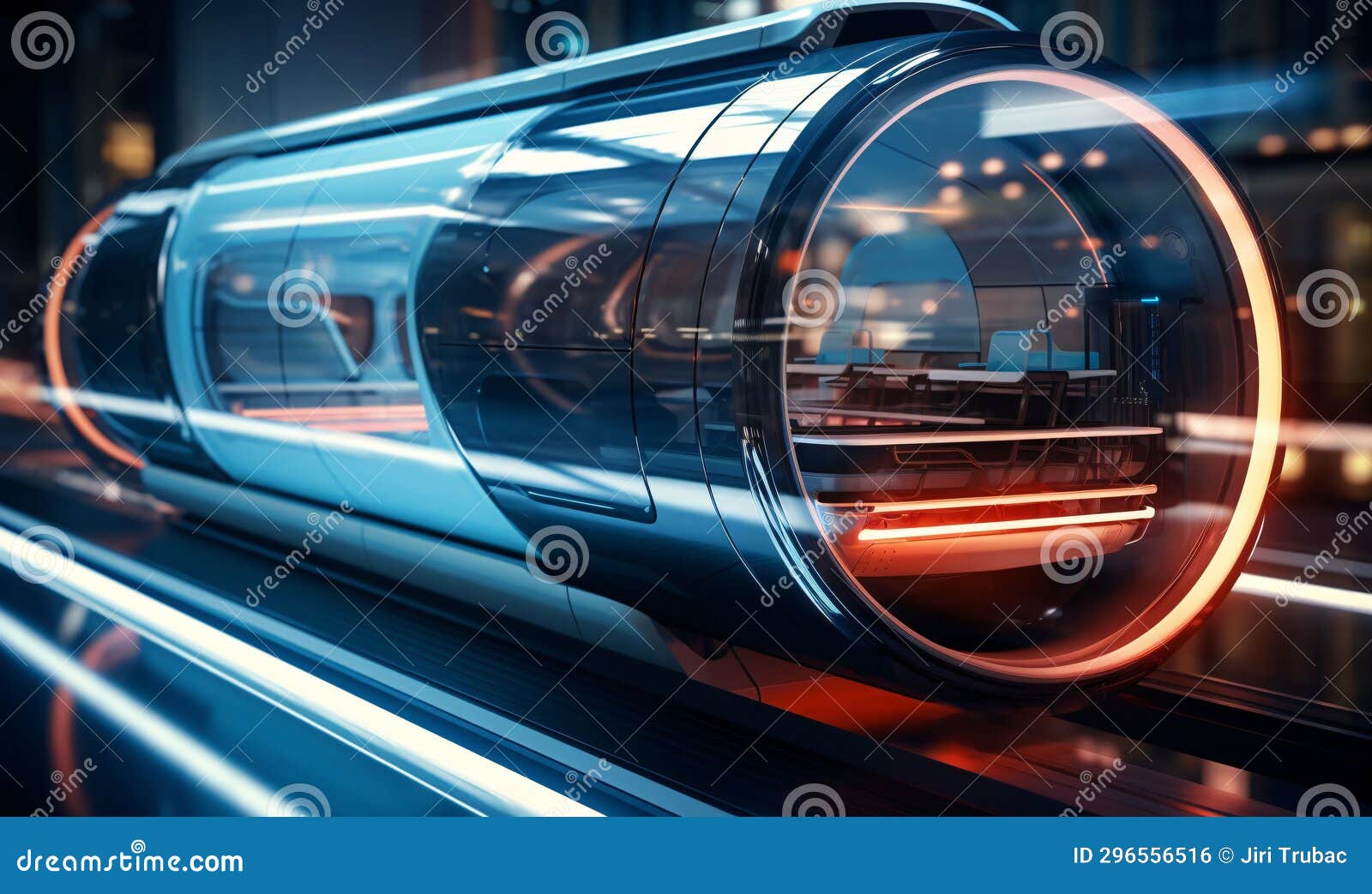 A Futuristic Train Cabin Levitates through a Tunnel. a Hyperloop ...