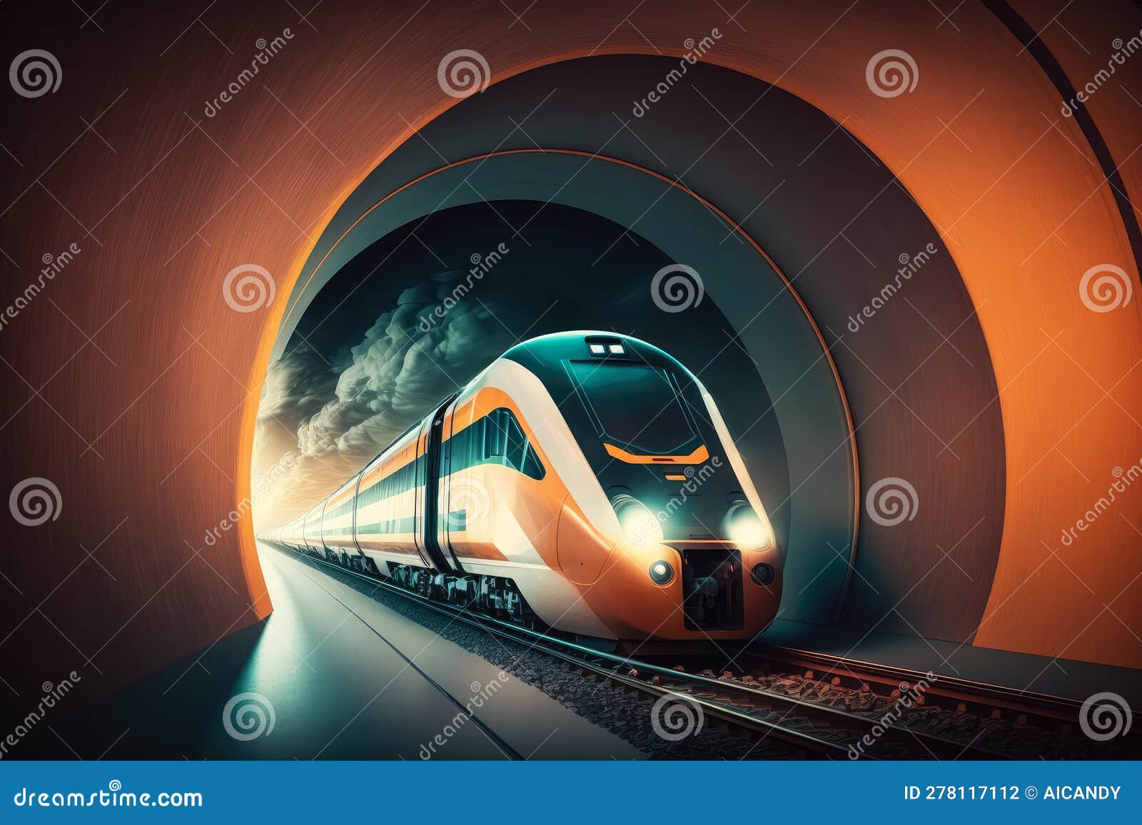 Futuristic Train Emerging from a Tunnel with Advanced Maglev Technology ...