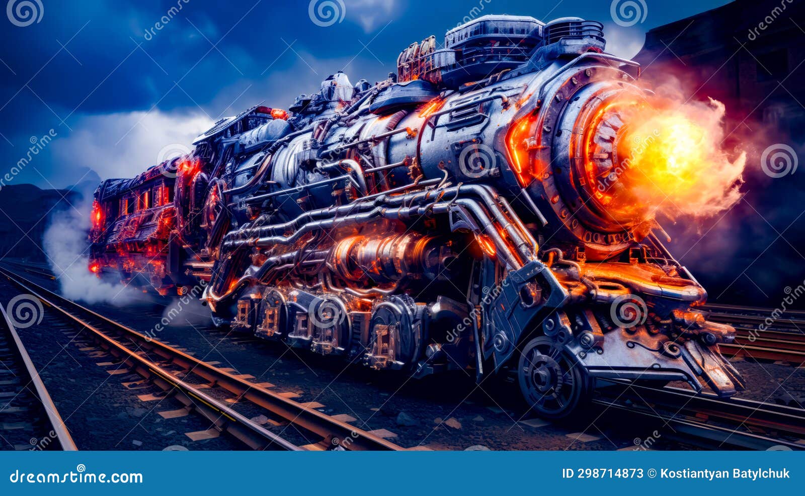 Futuristic Train Engine on Track with Cloudy Sky in the Background ...