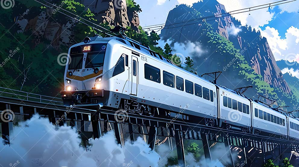 A Futuristic Train Levitating Above the Ground Stock Illustration ...