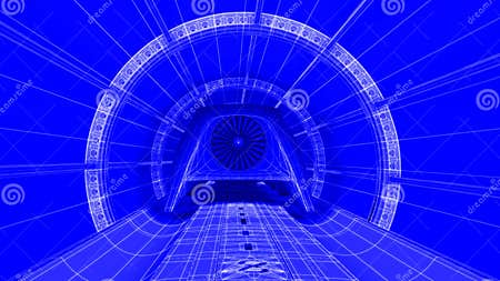 Futuristic Train Module on Magnetic Track, Blueprint Background. 3d ...