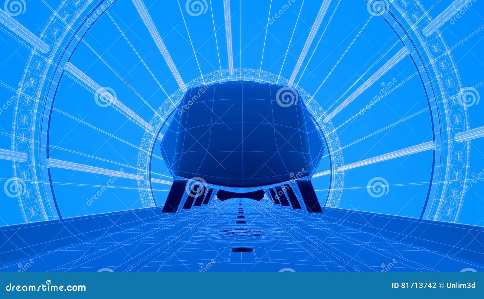 Futuristic Train Module on Magnetic Track, Blueprint Background. 3d ...