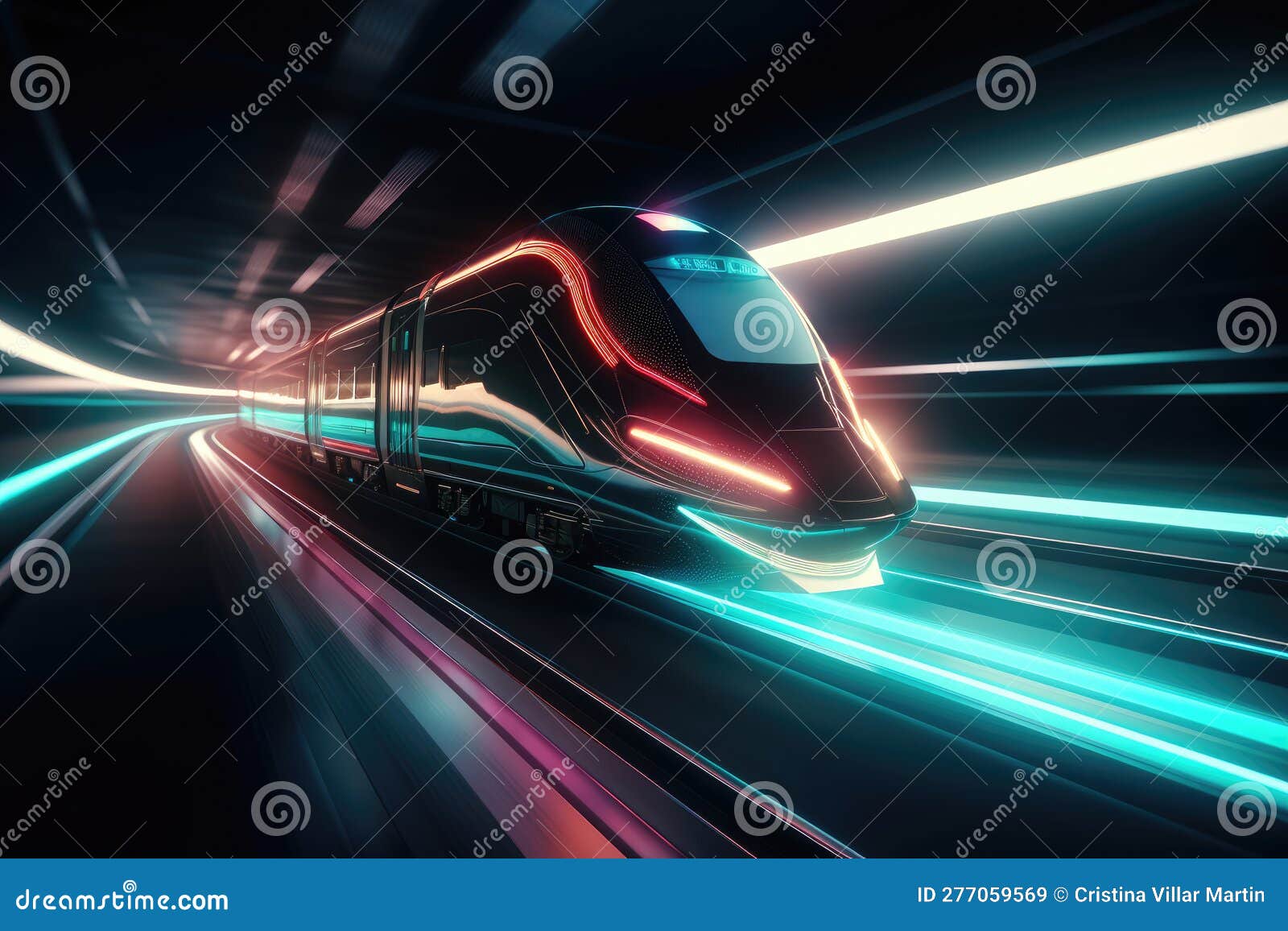 Futuristic Train Moving Forward Fast, Motion Blur. Generative AI. Stock ...