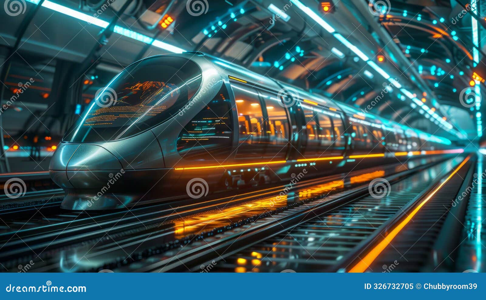 Futuristic Train Speeding through a Hyper-modern Railway Station with ...
