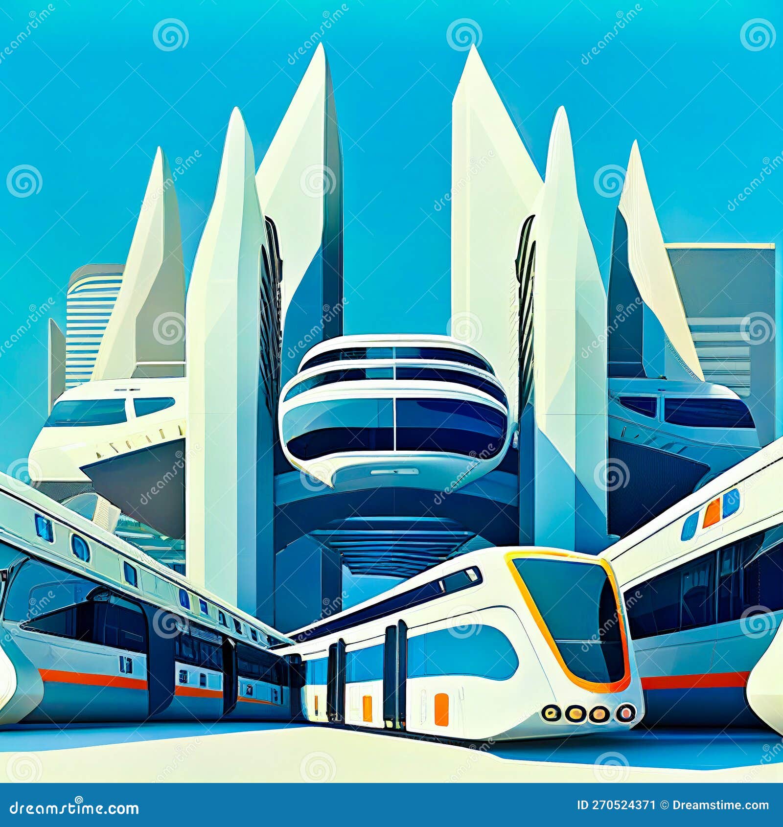 Futuristic Train Station with Futuristic Building in the Background ...