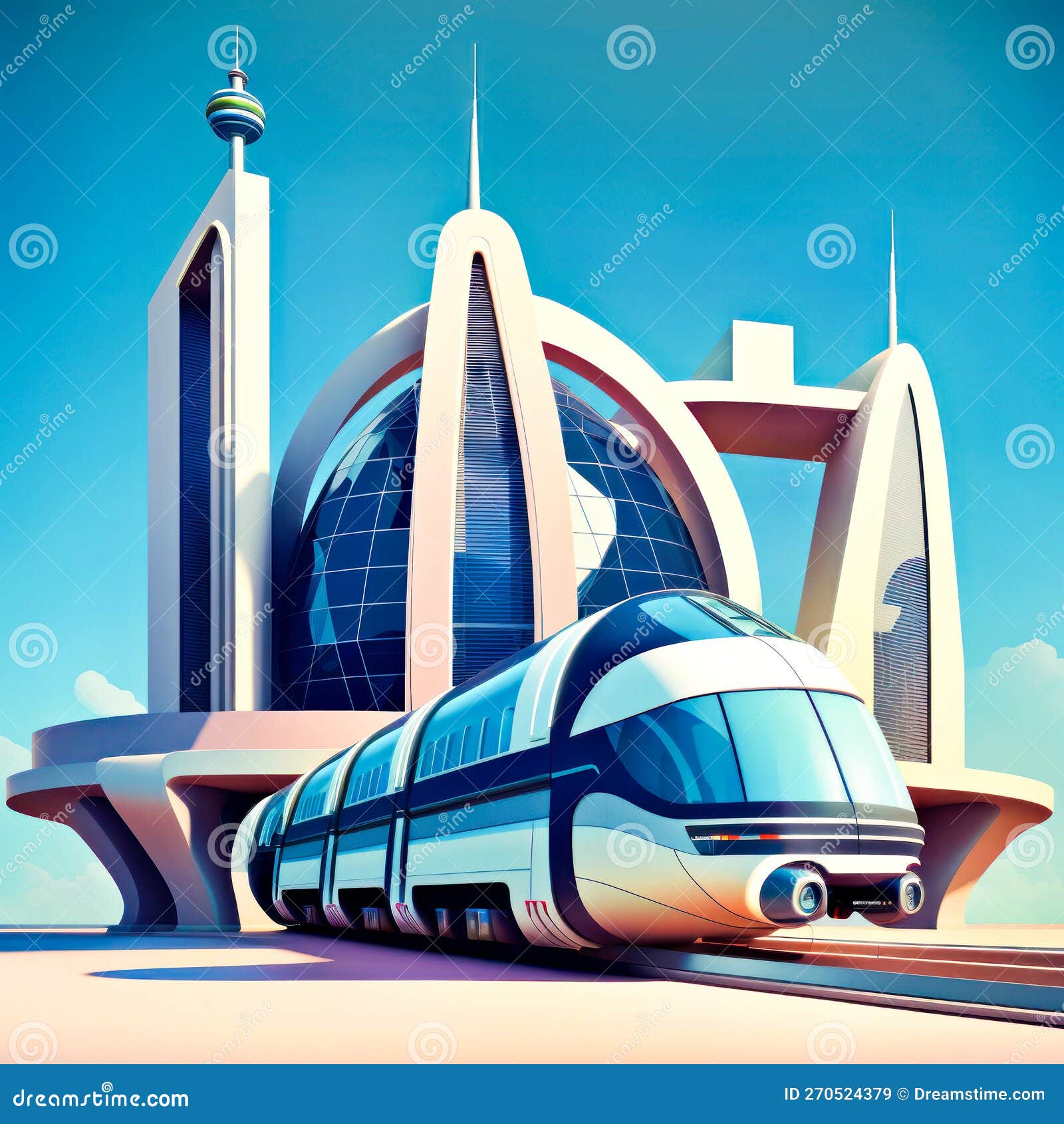 Futuristic Train Traveling through Futuristic City Generative AI Stock ...