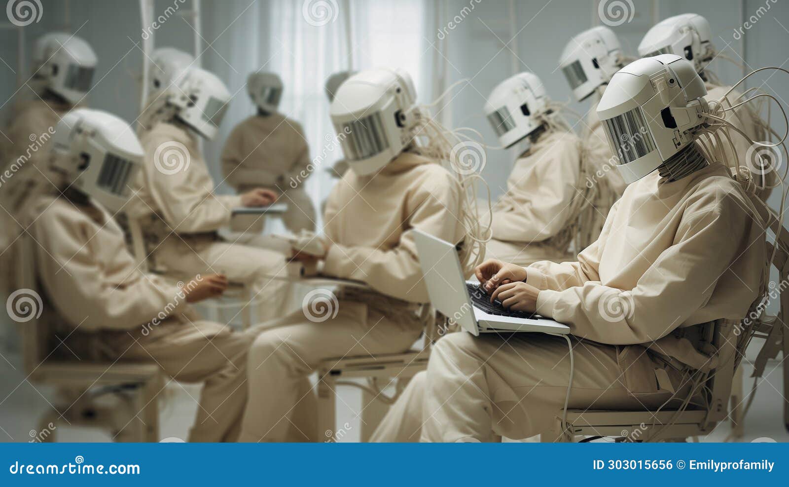 Futuristic Training with AR and VR Helmets Stock Illustration ...