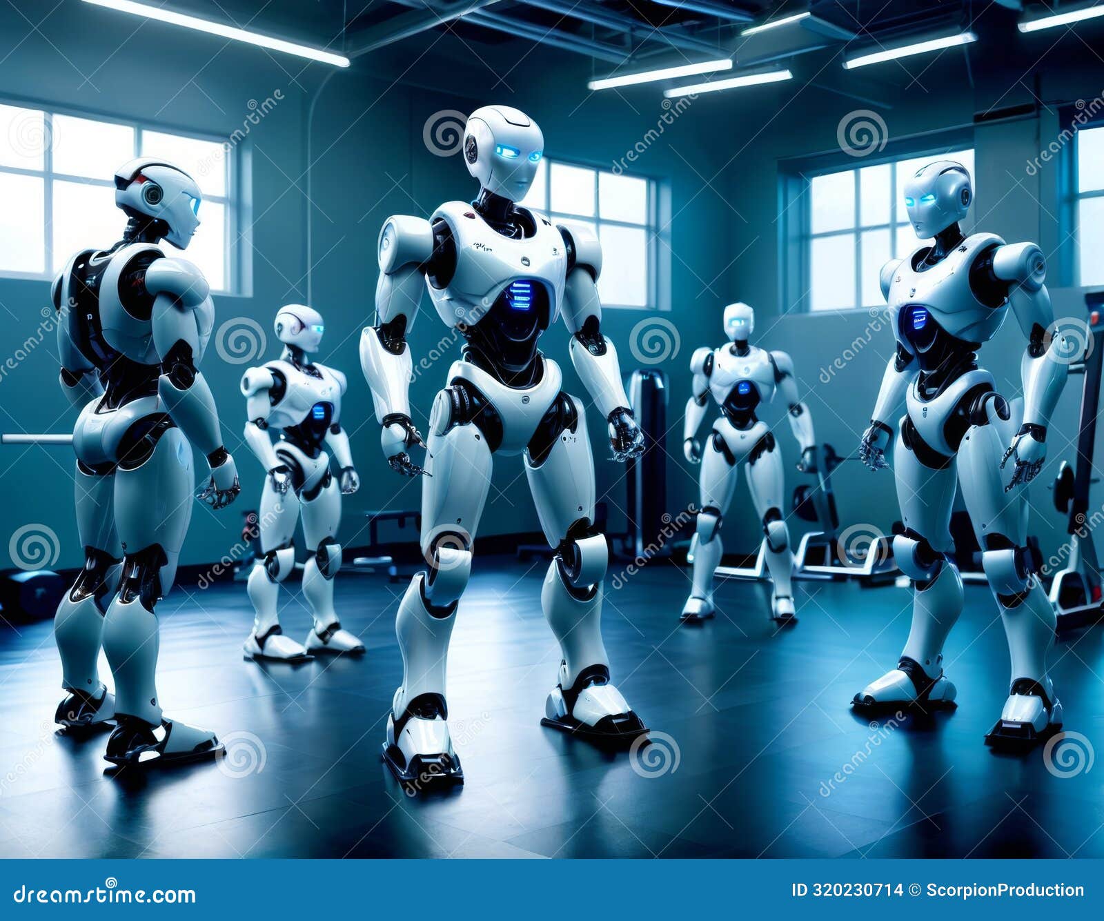 Futuristic Training Room Full of Advanced Robots Stock Photo - Image of ...