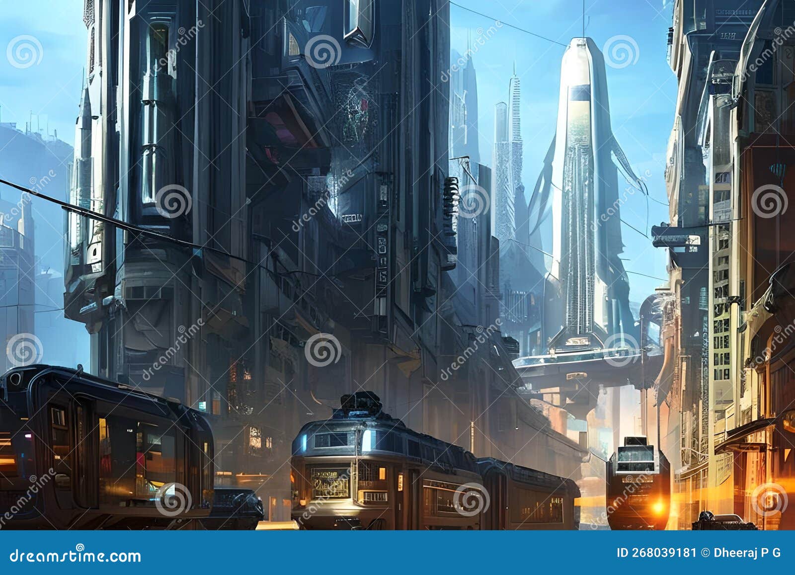 Futuristic Tram with Background of Huge Modern Buildings Stock Image ...