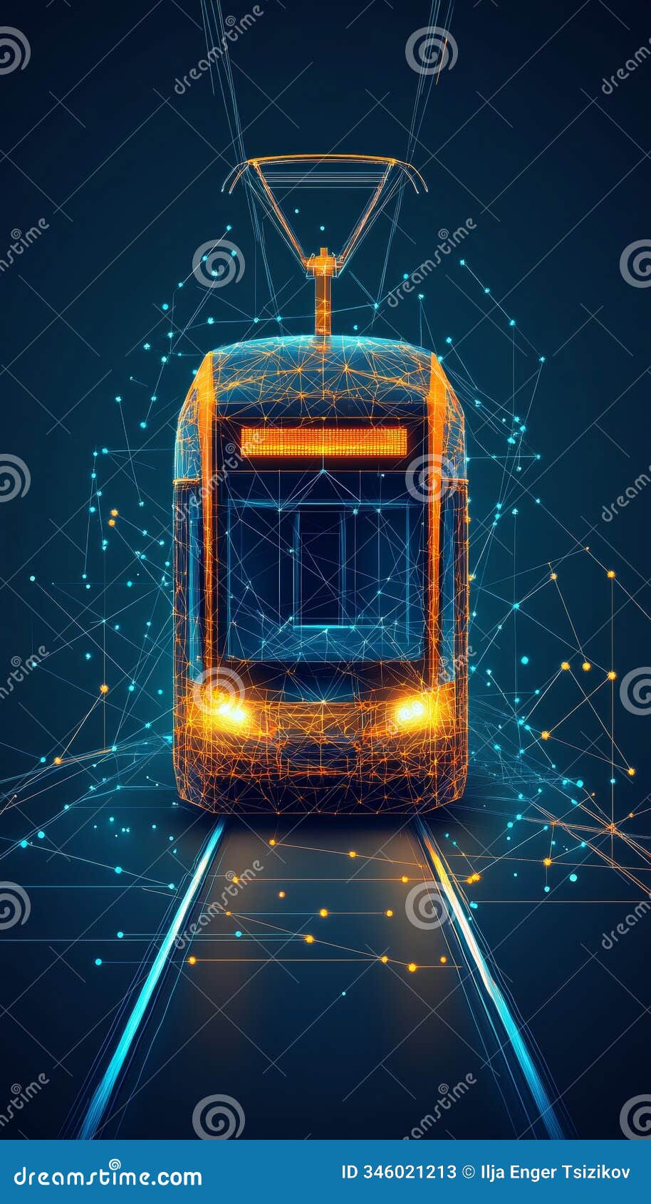 Futuristic Tram on Digital Rails Illuminated Public Transport in ...