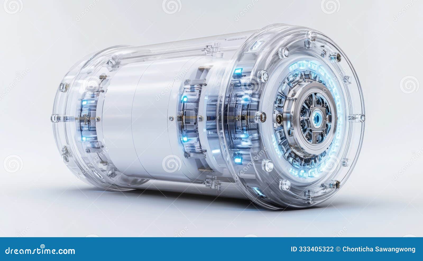 Futuristic Transparent Cylinder with Glowing Blue Elements ...