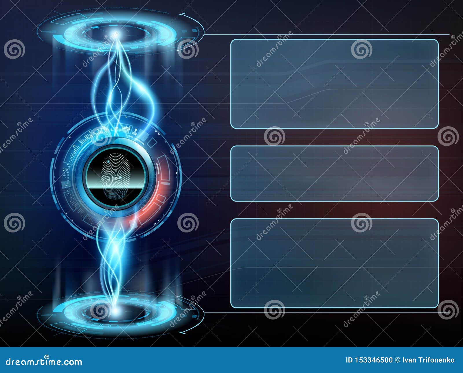 Futuristic Transparent Screen with User Interface. Fingerprint Scanning ...