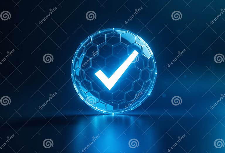 Futuristic Transparent Sphere with Glowing Check Mark Stock Illustration - Illustration of ...