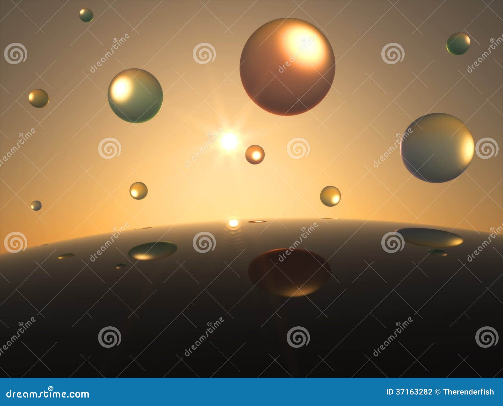Futuristic Transparent Spheres in Front of the Sun Stock Illustration ...