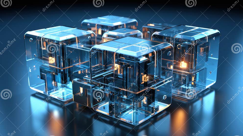 Futuristic Transparent Tech Cubes on a Blue Background Illustrating ...