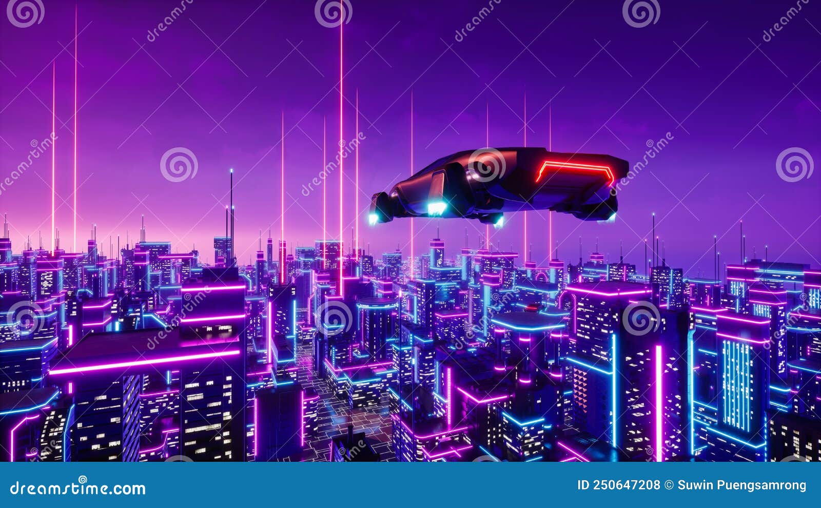 Futuristic Transport Vehicle with Metaverse City. 3d Render Stock ...