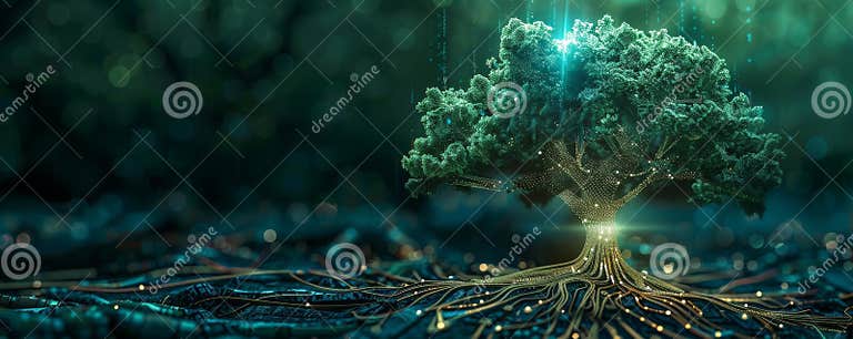 Futuristic Tree with Circuit Board Roots Representing Technology and ...