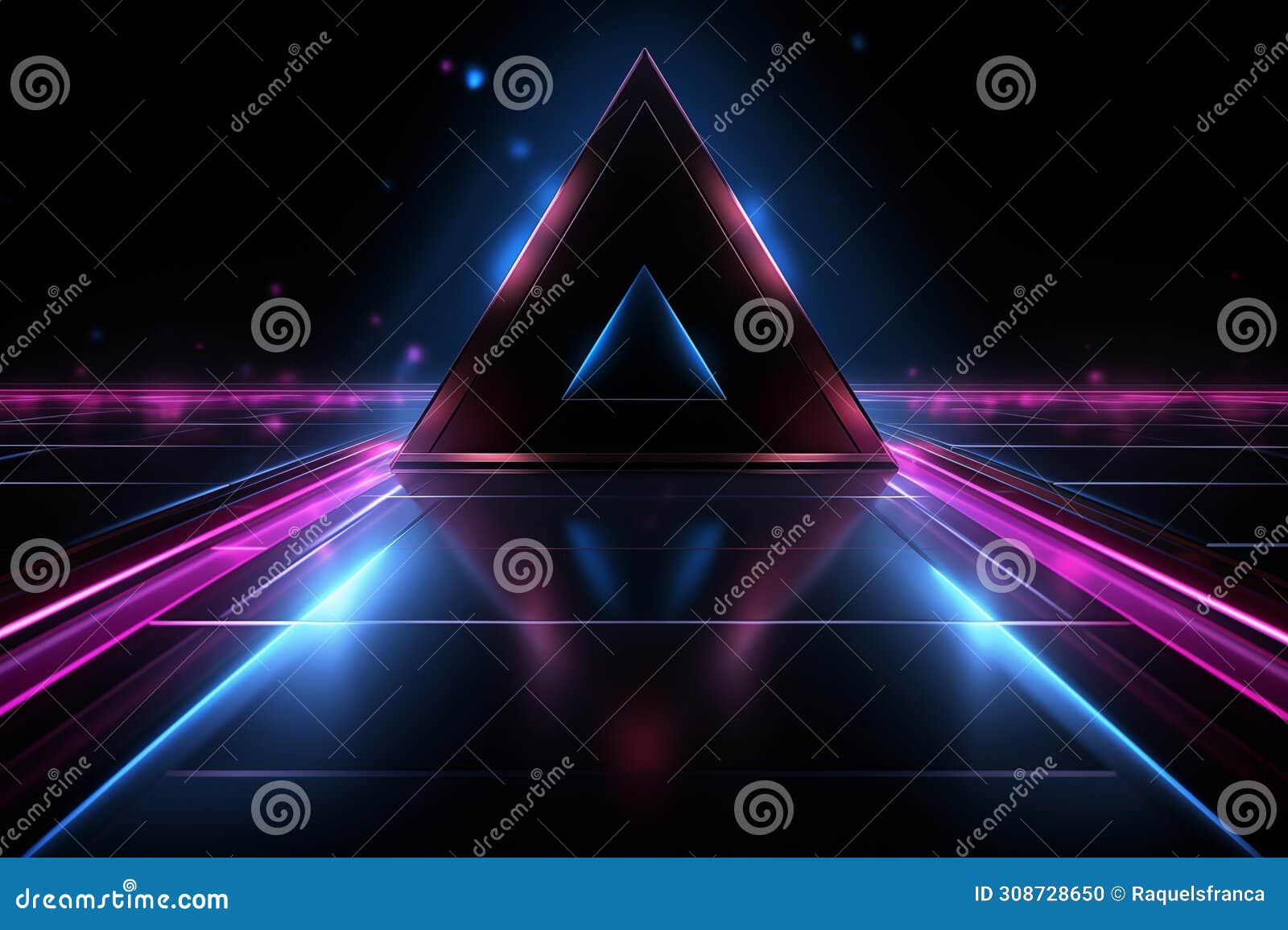 Futuristic Triangle Structure on a Reflective Surface with Neon Lights ...