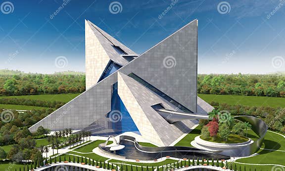 Futuristic Triangular Architecture Aerial Stock Illustration ...