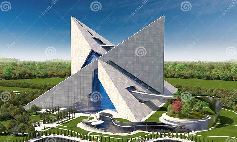 Futuristic Triangular Architecture Aerial Stock Illustration ...