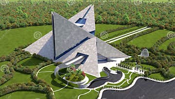 Futuristic Triangular Architecture Aerial Stock Illustration ...