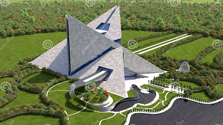 Futuristic Triangular Architecture Aerial Stock Illustration ...